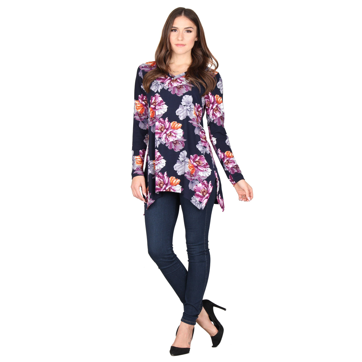 Printed V-Neck Side Slit Tunic — Lildy.com