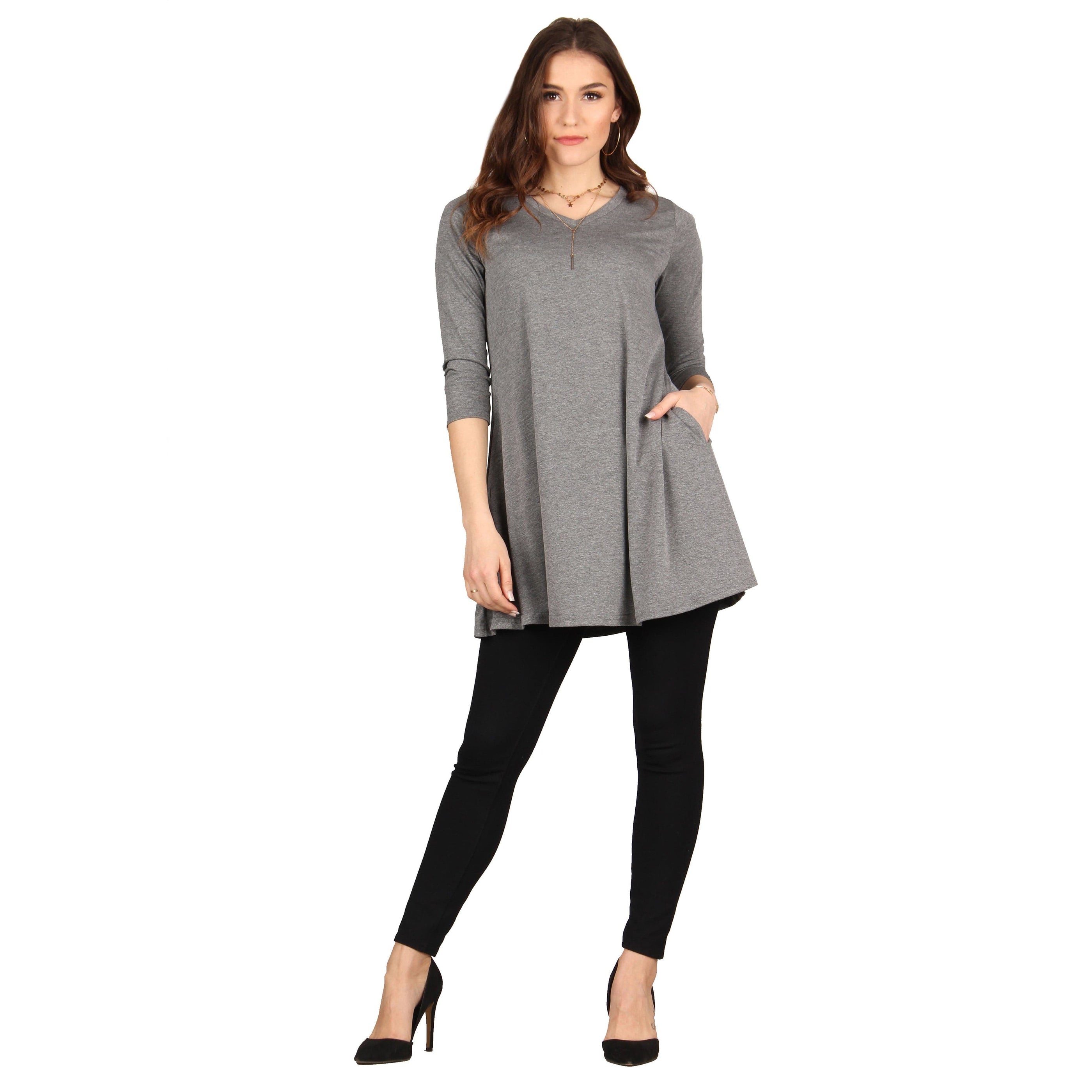 Solid V-Neck 3/4 Sleeve Tunic — Lildy.com