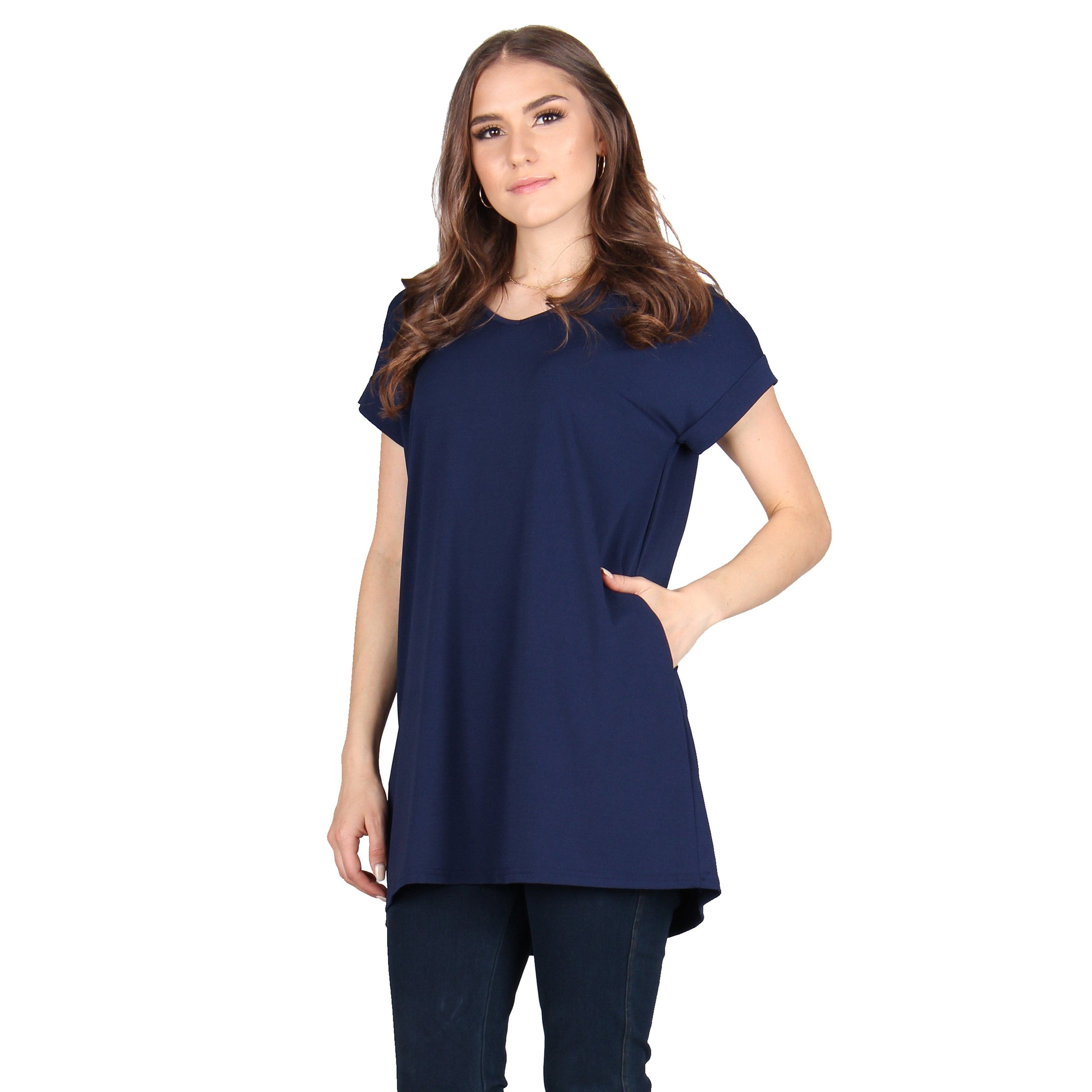 Plus Size Solid Short Sleeve Pocket Tunic — Lildy.com