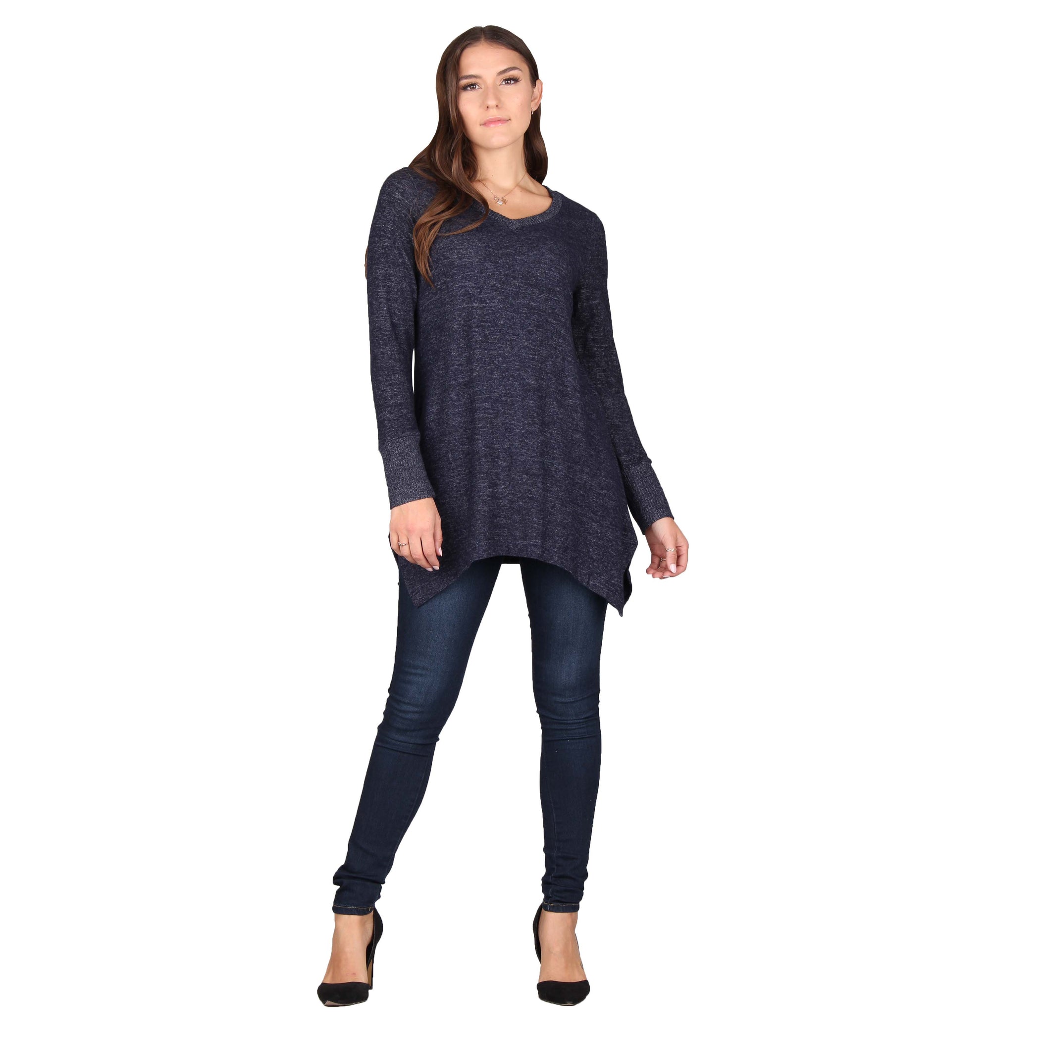 Solid V-Neck Side Slit Tunic — Lildy.com